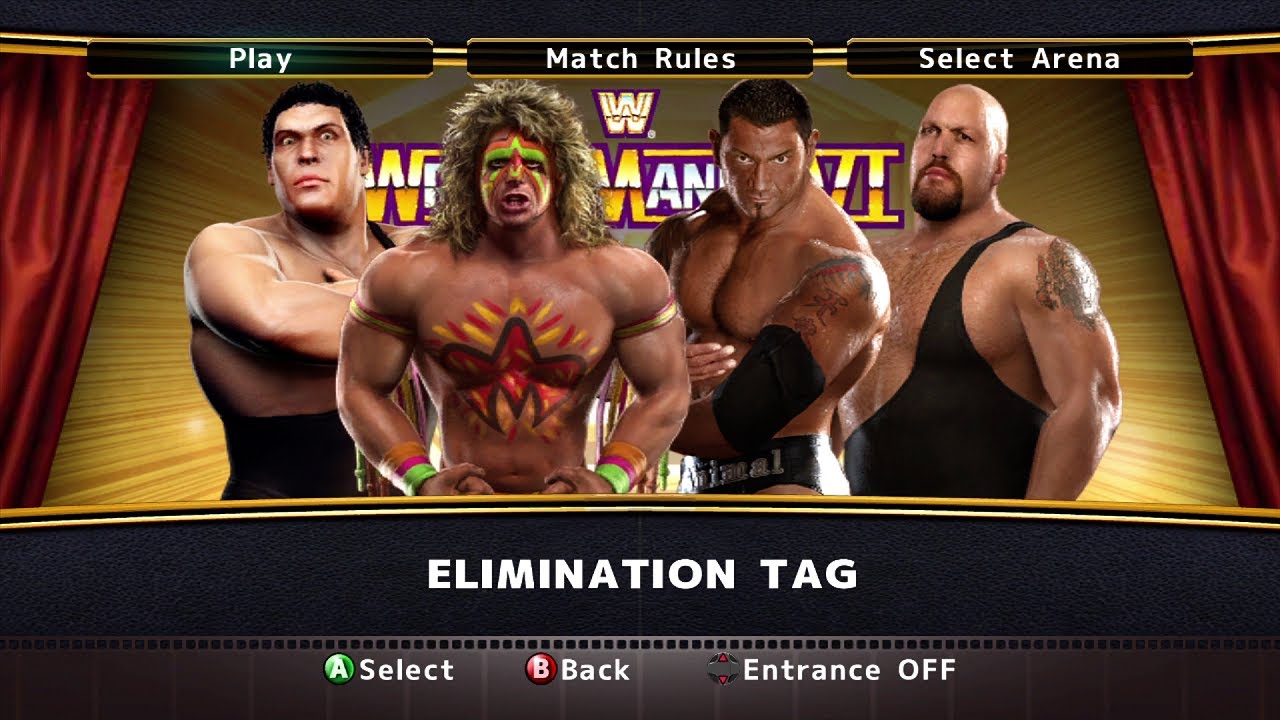 WWE Legends of Wrestlemania - Andre & Ultimate Warrior vs. Big Show ...