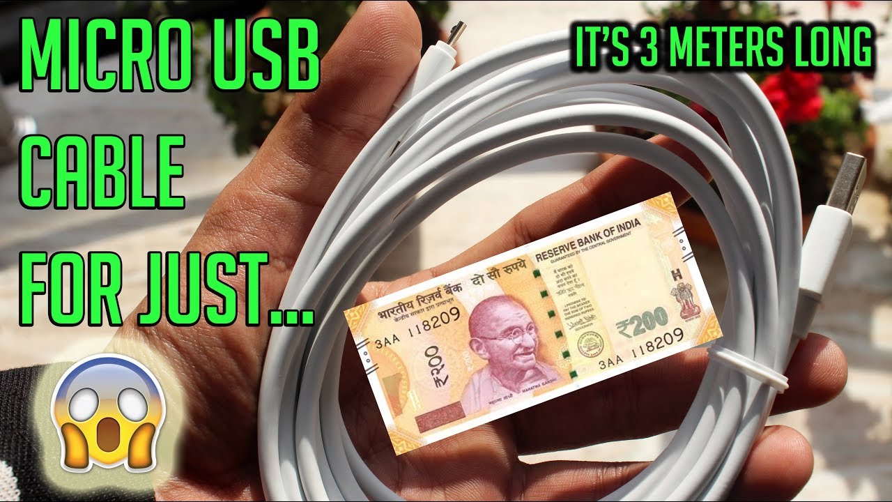 Unboxing A 3M Long Micro USB Cable For Just Rupees 180/- - YouTube