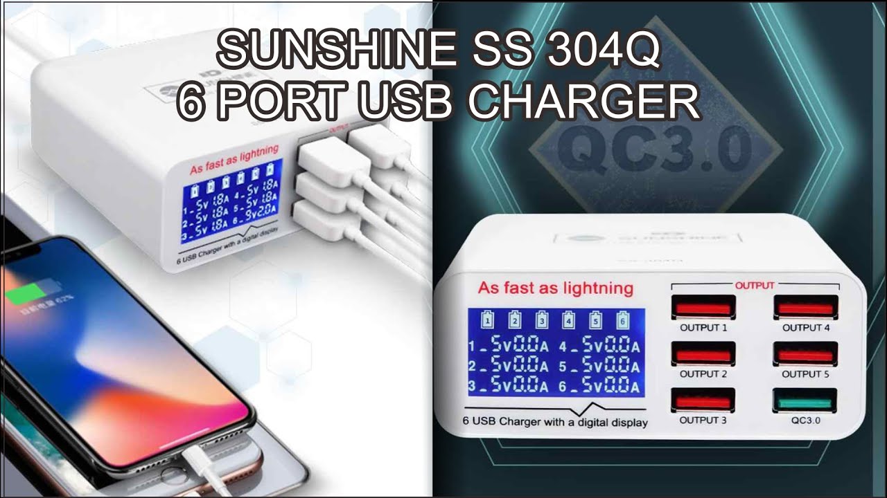 SUNSHINE SS 304Q 6 PORT SMART LIGHTNING CHARGER,SUPPORT QC 3.0 - YouTube