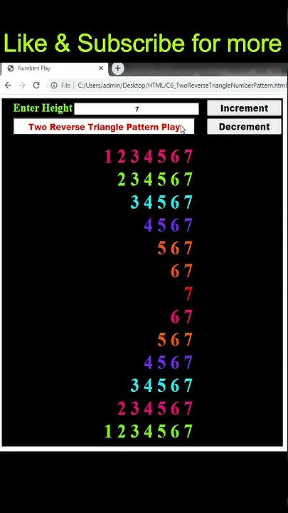 Two Reverse Triangle Number Pattern using HTML and JavaScript #shorts - YouTube