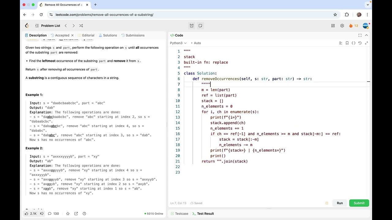 leetcode 1910 Remove All Occurrences of a Substring | stack idea or string replace method - YouTube