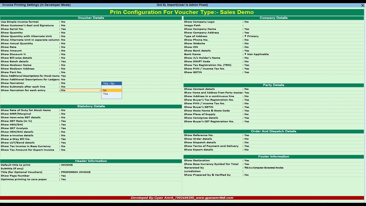 Tally TDL Print Configuration Voucher Type Wise - YouTube