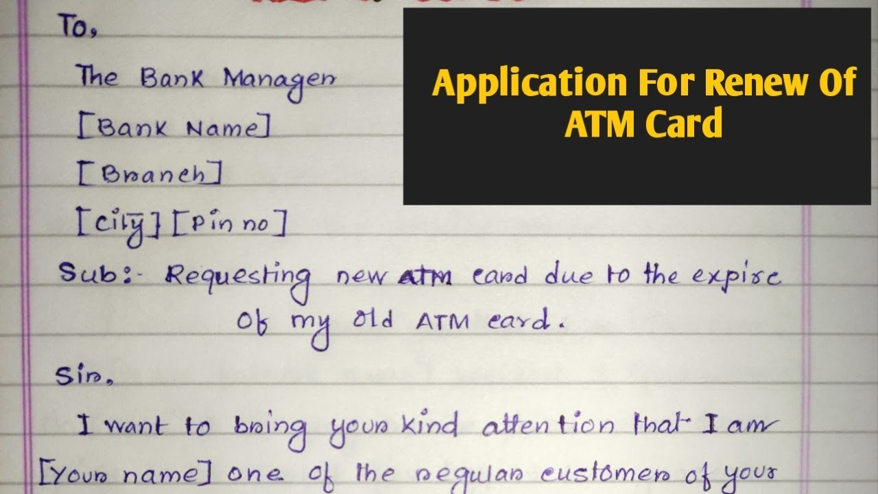 Application For New ATM Card In English | Replacement Of Old ATM Card ...