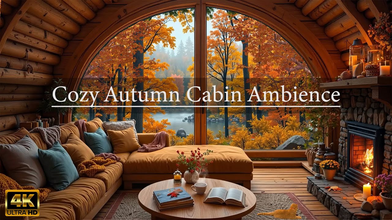 Autumn Cabin Hideaway in Switzerland Sunset 🏔 | Relaxing Jazz & Cozy ...