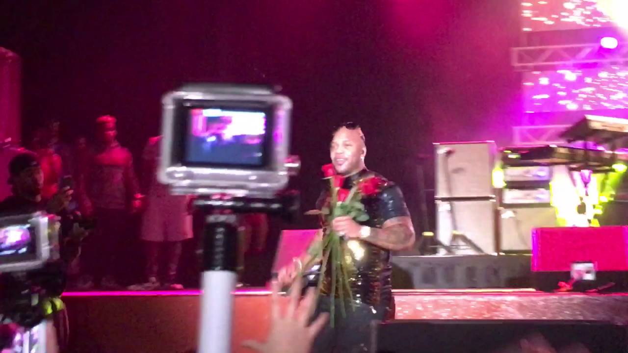Flo Rida at Universal Orlando Concert Party Throwing Roses to Audience ...