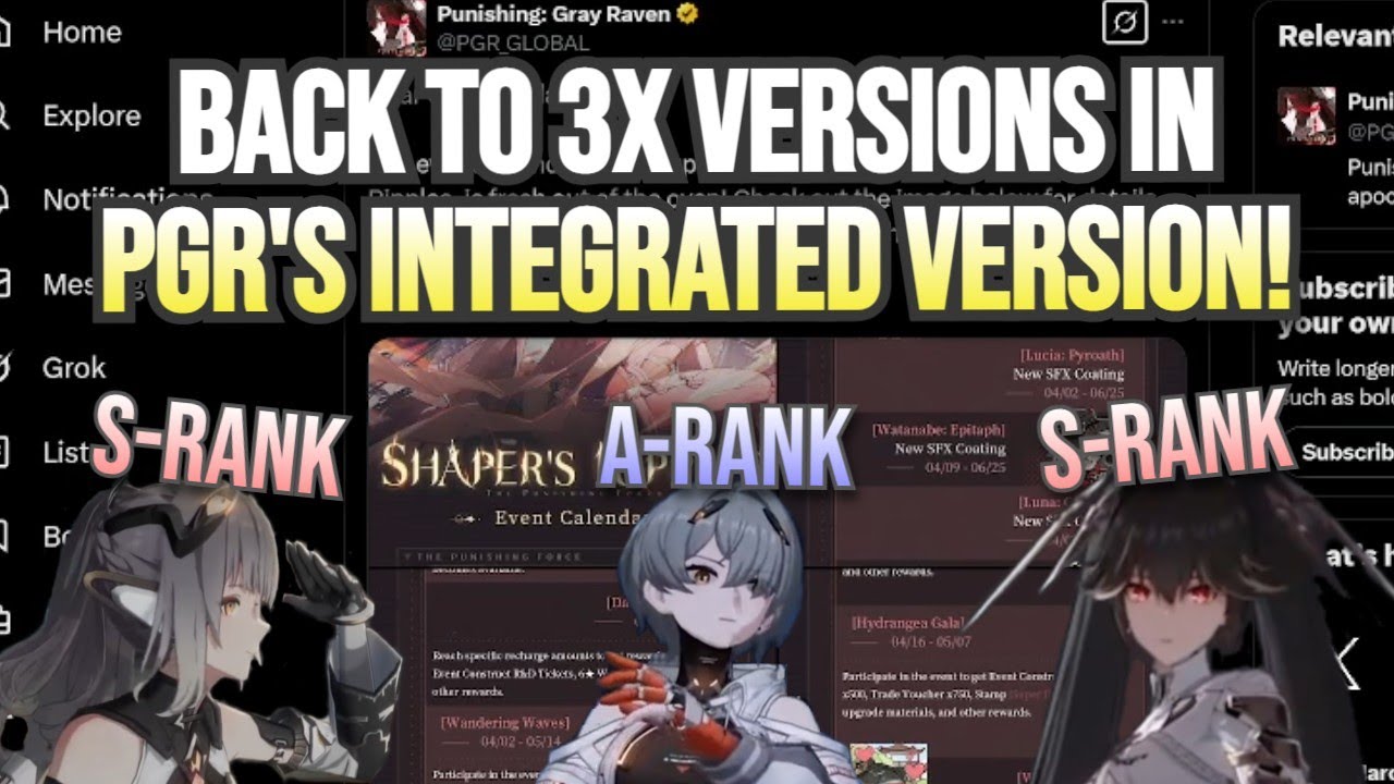 We're going back to having 3 Versions in PGR's Integrated Version ...