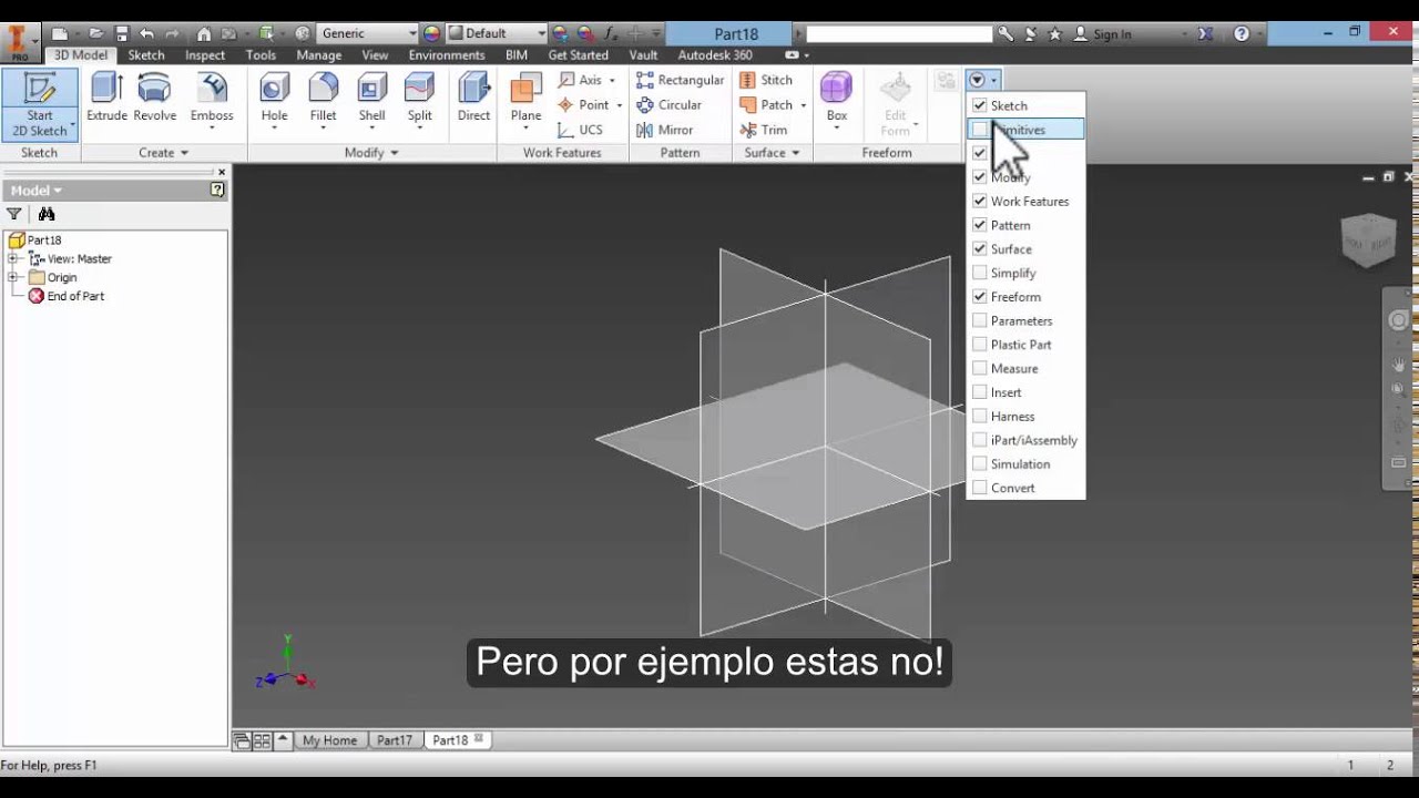 como configurar la barra de herramientas de inventor - YouTube