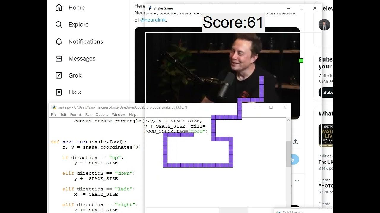 Elon Musk and Lex Fridman engaged in an insightful conversation with python snake game #AI ...