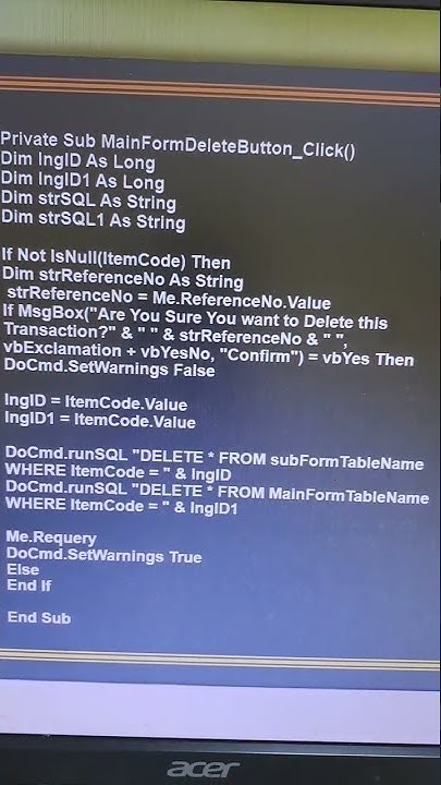 𝐌𝐒 𝐀𝐂𝐂𝐄𝐒𝐒 𝐕𝐁𝐀 𝐂𝐎𝐃𝐄: 𝐃𝐄𝐋𝐄𝐓𝐈𝐍𝐆 𝐂𝐔𝐑𝐑𝐄𝐍𝐓 𝐑𝐄𝐂𝐎𝐑𝐃 𝐖𝐈𝐓𝐇 𝐌𝐀𝐈𝐍 𝐀𝐍𝐃 𝐒𝐔𝐁 𝐓𝐀𝐁𝐋𝐄 𝐃𝐀𝐓𝐀 𝐈𝐍 𝐂𝐎𝐍𝐓𝐈𝐍𝐎𝐔𝐒 𝐅𝐎𝐑𝐌 - YouTube