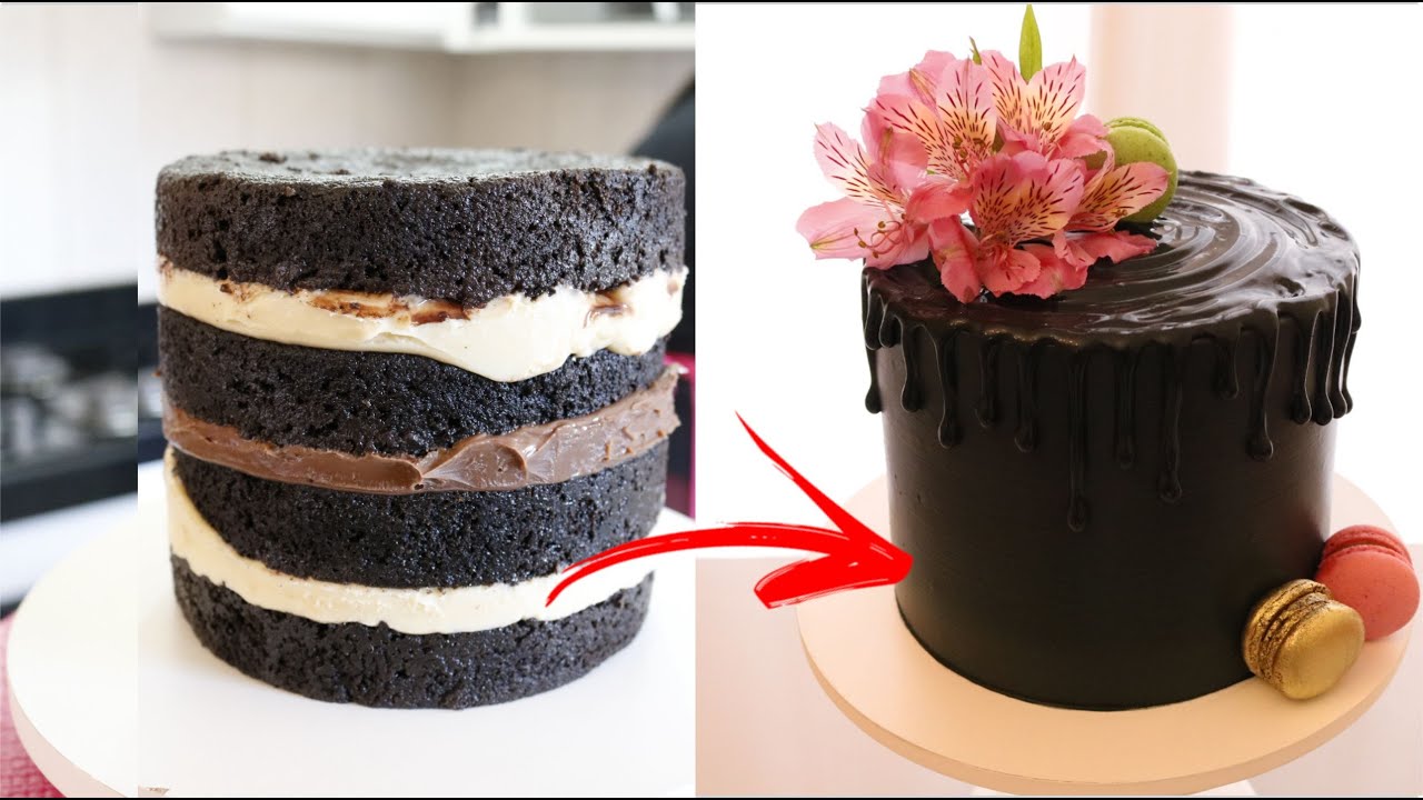 PENSA NUMA DECORAÇÃO DE BOLO PRETO QUE FICOU LINDA E DELICIOSA! UM LUXO ...