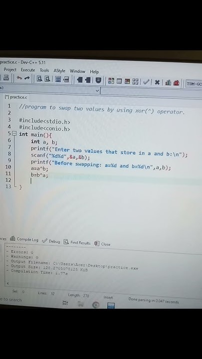 program to swap two values by using xor operator #coding #program - YouTube