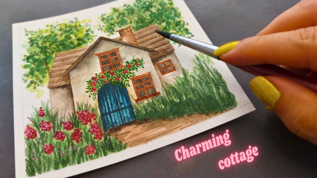 Painting a hut with watercolors/how to draw houses and huts - YouTube