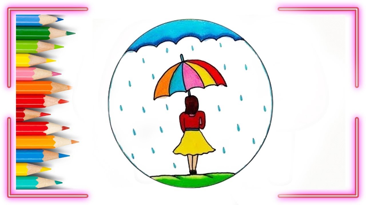 How to Draw A Girl With Umbrella Easy Steps || Rainy Season Drawing ...