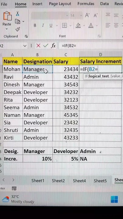 Salary Increment Based On Designation In Excel😎 | Microsoft Excel Formulas🔥 #tips #msexcel # ...