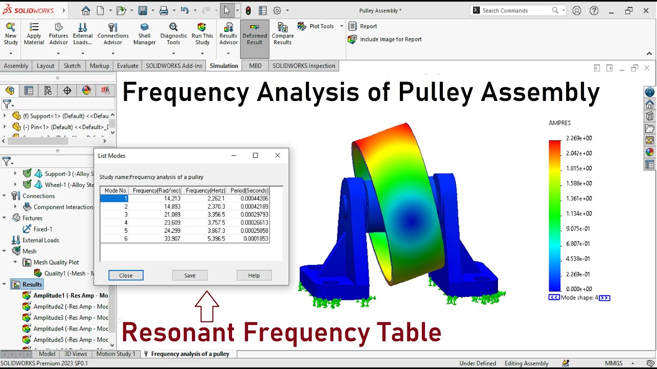 Frequency analysis of a pulley assembly with solidworks - YouTube