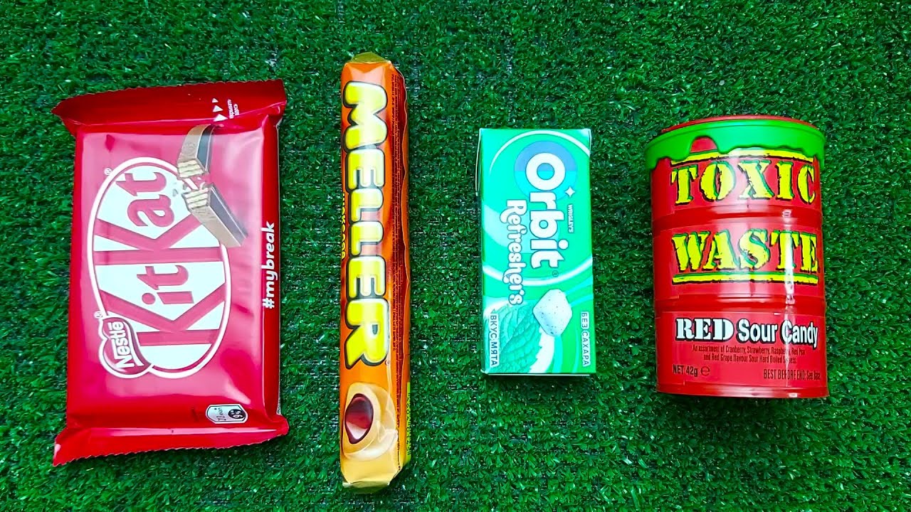 Satisfying Video 🌈 Unpacking Sweets: Toxic Waste Red Sour Candy, Orbit ...