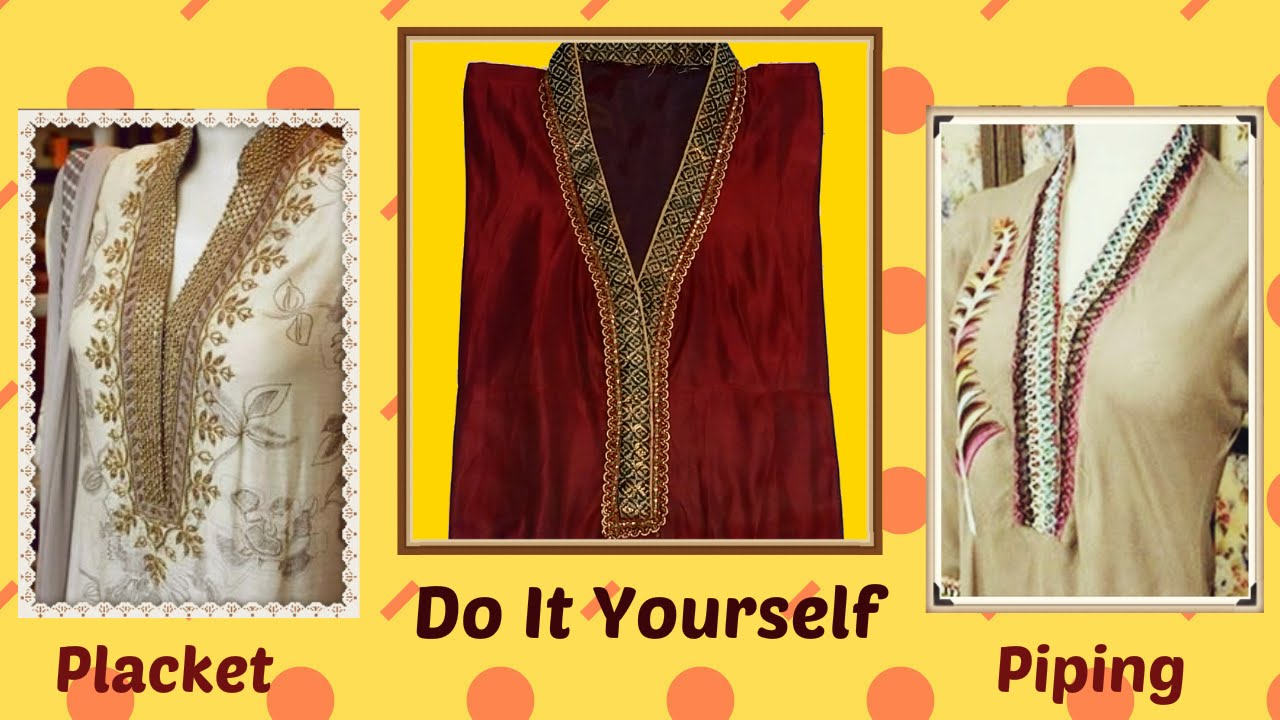 How To Cut And Stitch Full Collar Placket With Piping And Lace - YouTube