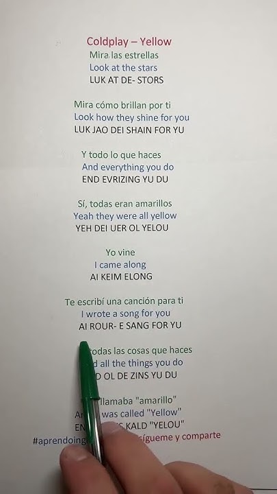 PRONUNCIACION CANCION YELLOW DE COLDPLAY #shorts - YouTube