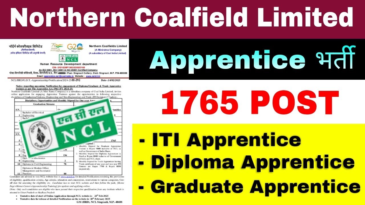 Northern Coalfields Limited Recruitment 2025 | NCL Apprentice 2025 ...