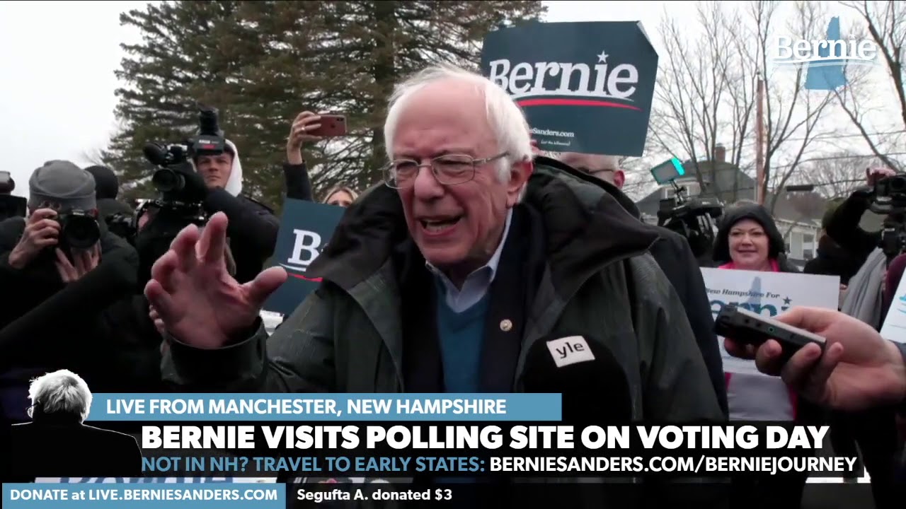 Bernie Sanders Visits Primary Day Polling Location in Manchester - YouTube