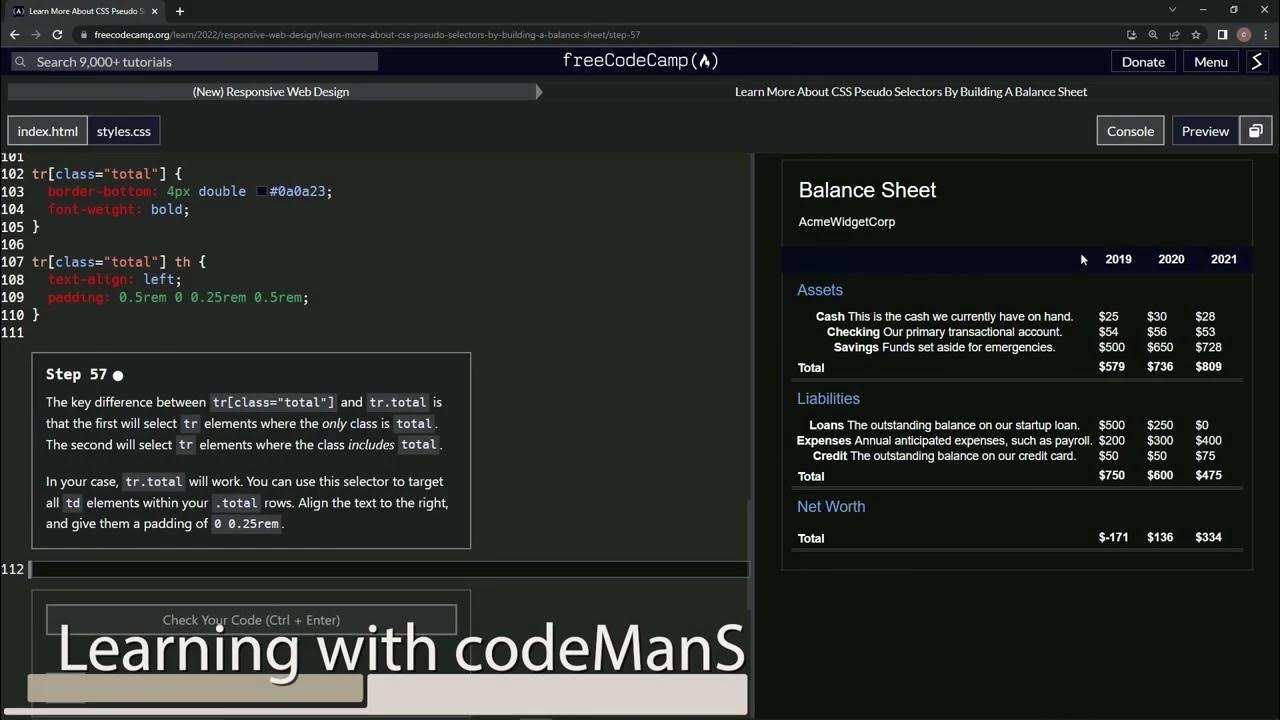 📓 Learn HTML & CSS | FreeCodeCamp 🔍 Balance Sheet: Step 57 💡 - YouTube