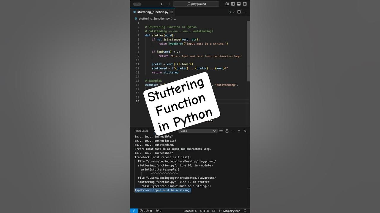 Stuttering Function in Python #python #programming #coding #codingtogether - YouTube