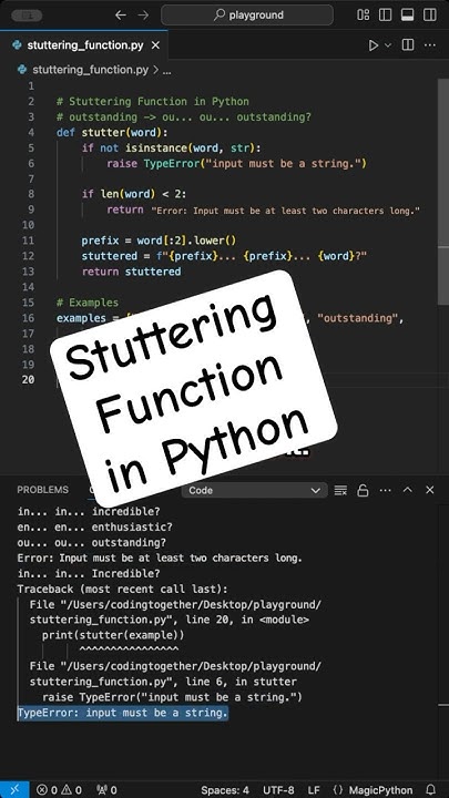 Stuttering Function in Python #python #programming #coding #codingtogether - YouTube