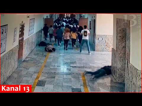 Surveillance camera video shows moment of Turkey school shooting in which at least 16 wounded