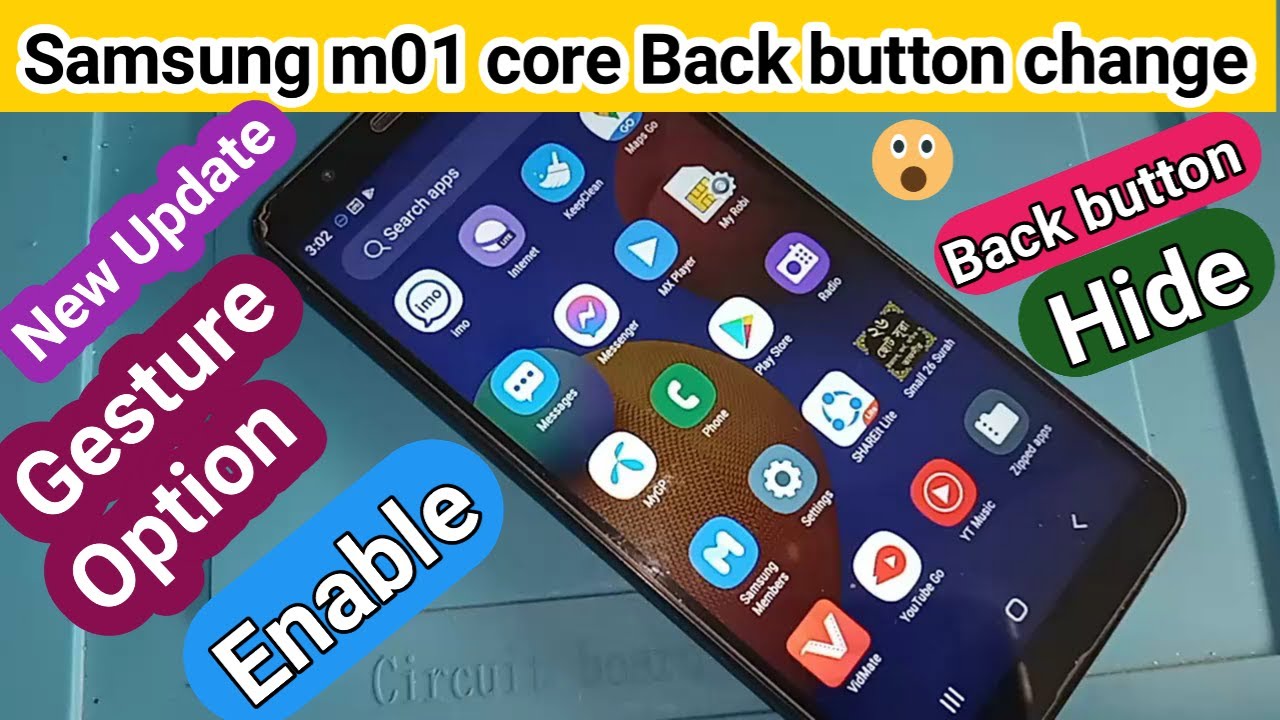 Samsung galaxy m01 core back button change // swipe up gesture enable ...