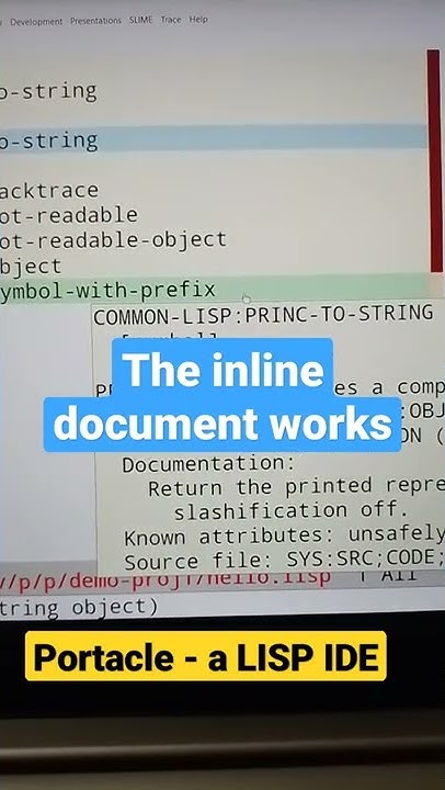Portacle Lispide Autocomplete Inlinedocument Commonlisp Youtube