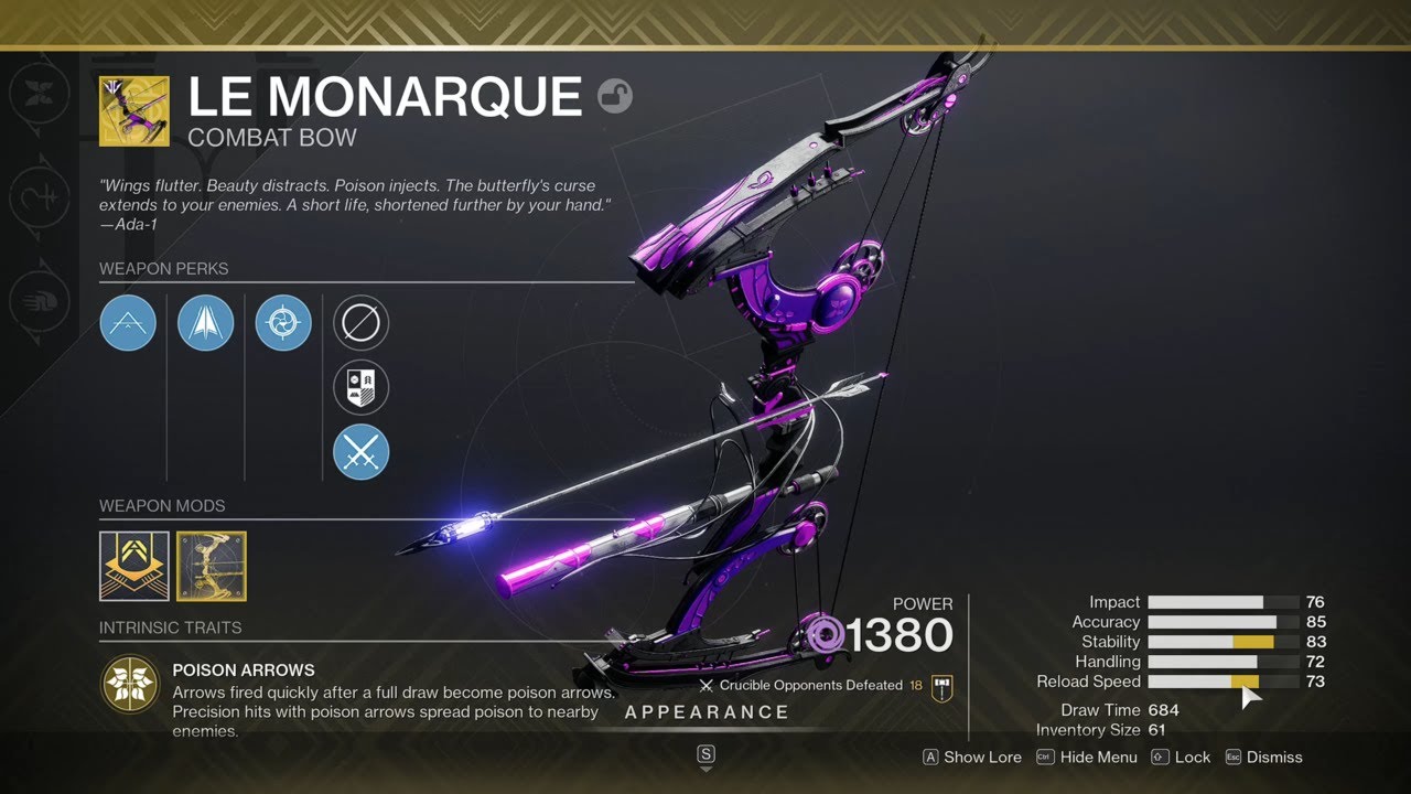 Le Monarque Catalyst Breakdown PVP/PVE [Destiny 2 - The Witch Queen ...