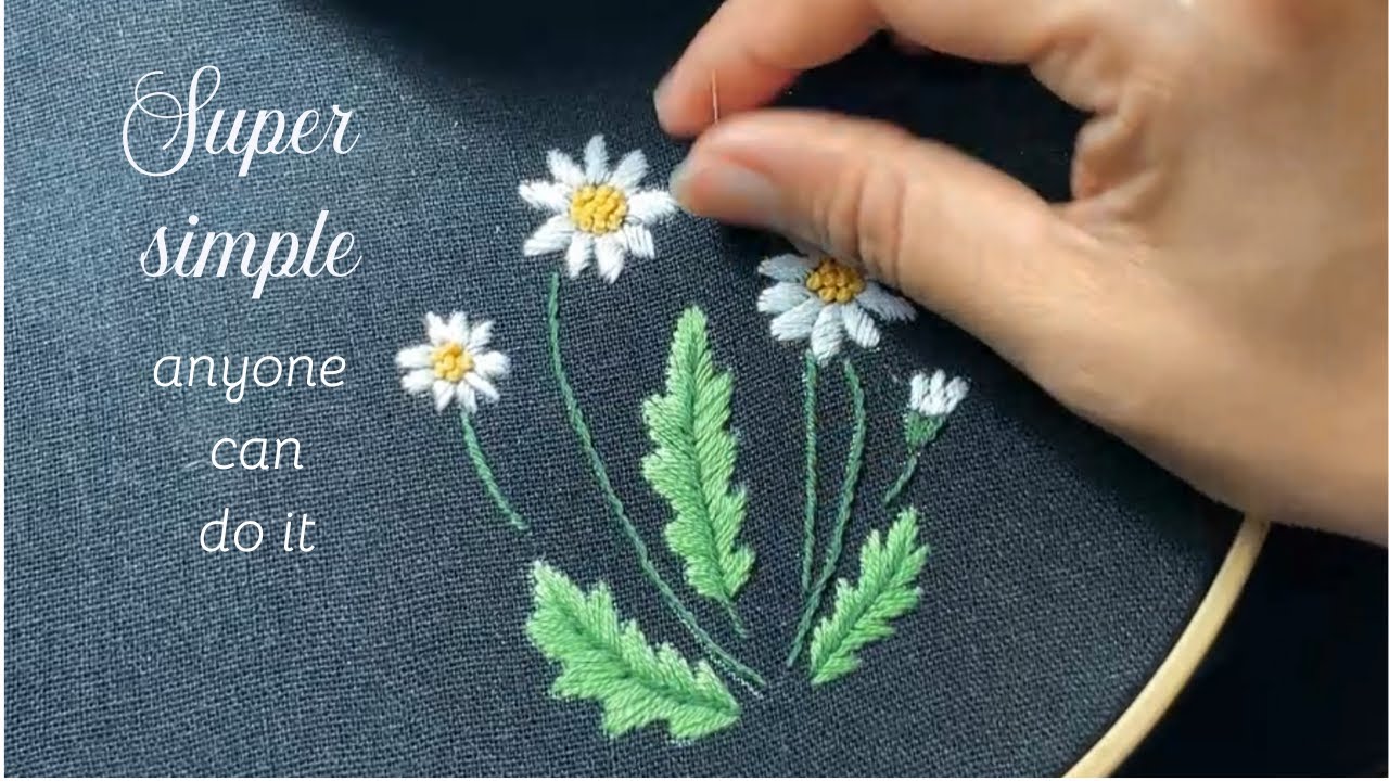Simple daisy embroidery with satin stitches for beginners - Step by ...