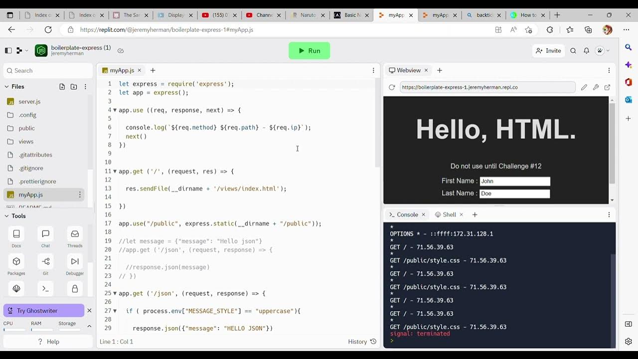 Basic Node and Express Implement a Root Level Request Logger Middleware freeCodeCamp Part 7 ...