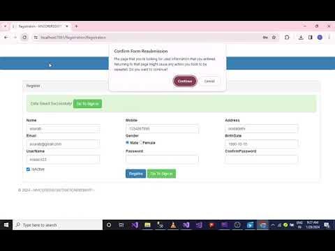 How Create mvc core Registration Form 2024|| user registration form in ASP.NET Core MVC ...