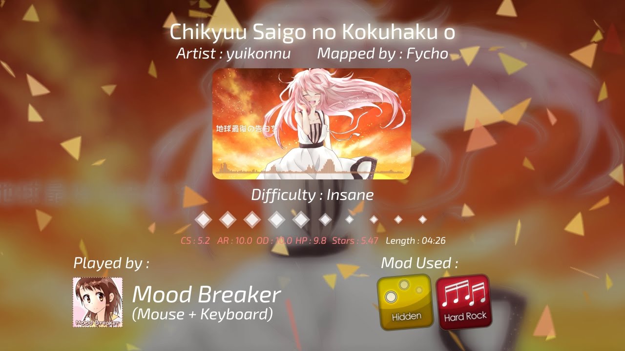 [osu!] yuikonnu - Chikyuu Saigo no Kokuhaku o [Insane] - YouTube