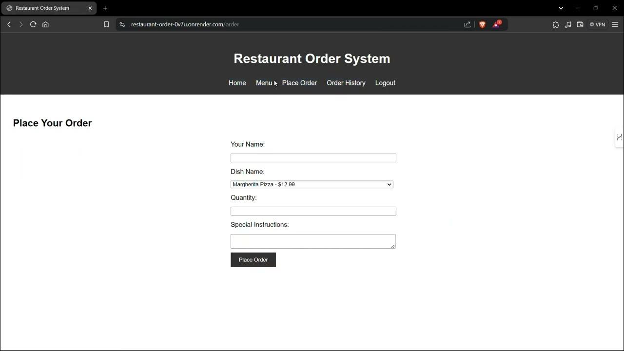 Restaurant Order App - Flask + SQLite + Render Deployment | Source Code ...