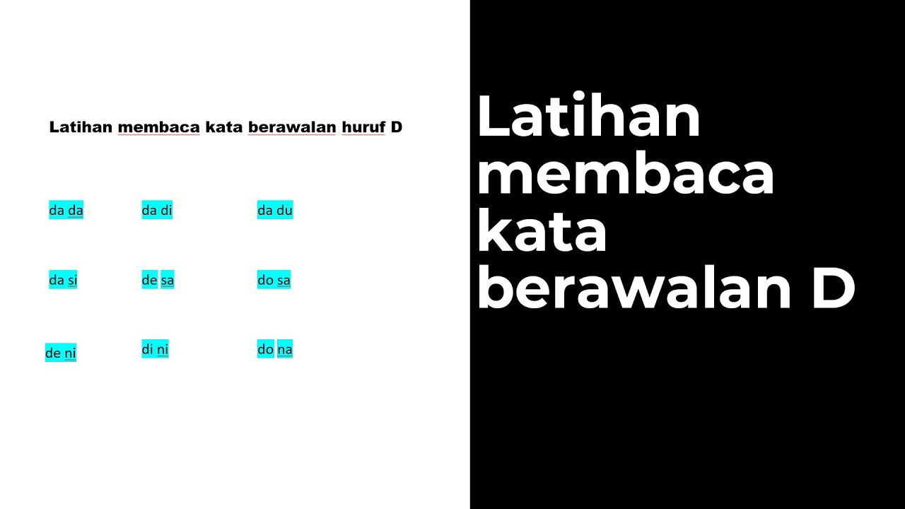 latihan membaca kata berawalan huruf d - YouTube