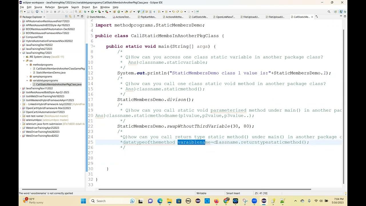 CoreJava Calling Static Members In Another Package NonStaticMemberSTheory May 16 2023 - YouTube