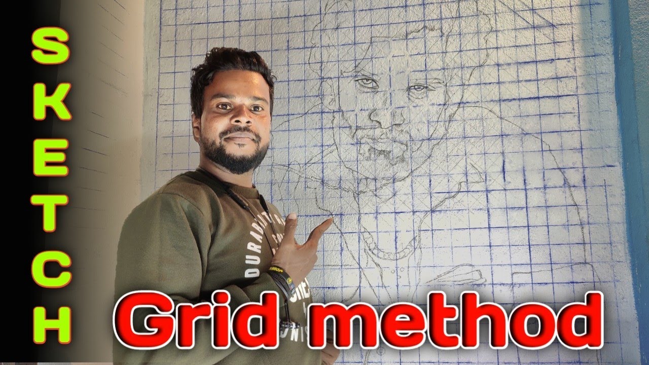 Allu arjun sketch || grid method on wall - YouTube