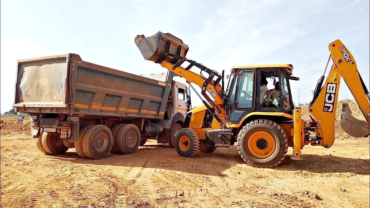 JCB 3dx Backhoes Mud Loading In 2 Tata Truck And Truck Murum Unloading ...