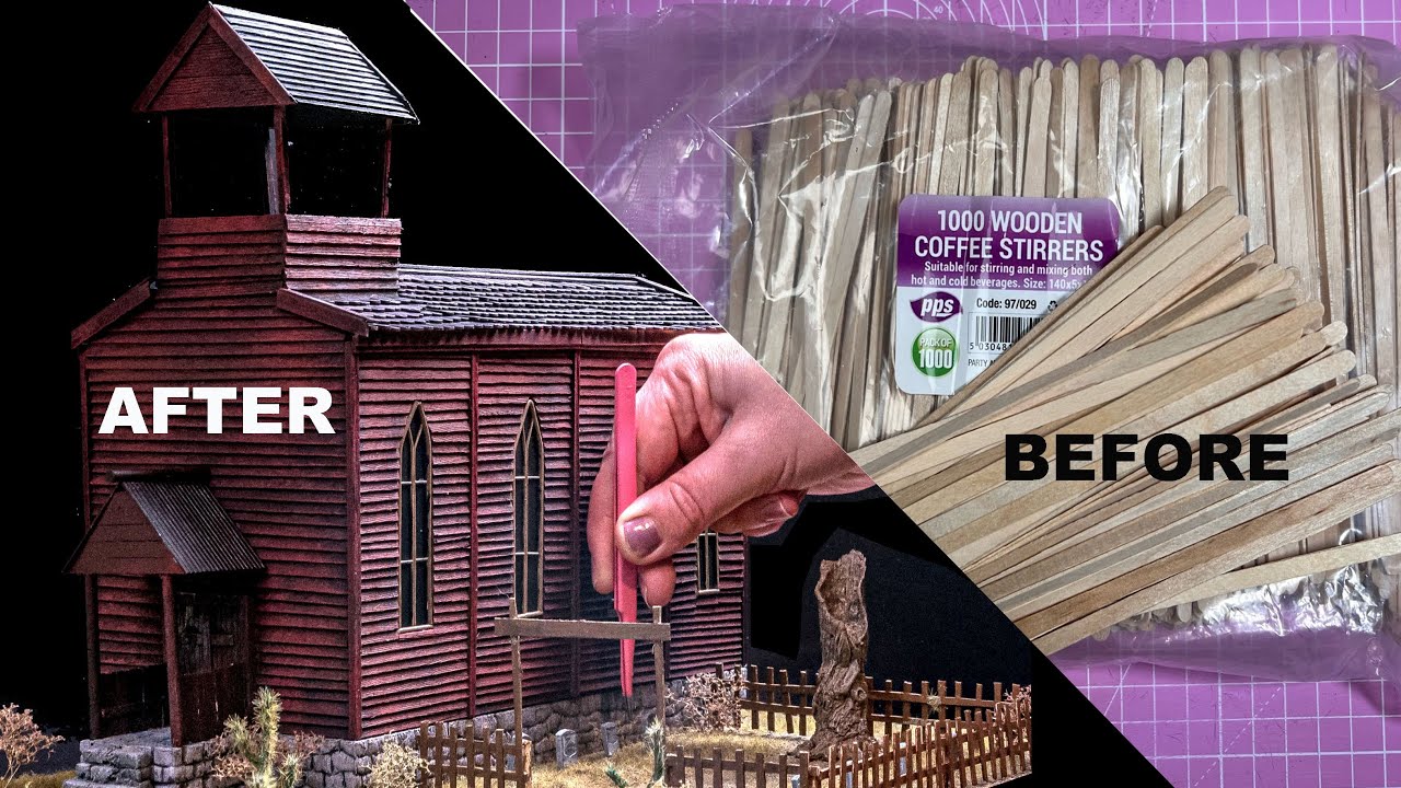 DIY wooden church made out of coffee stirrers - YouTube