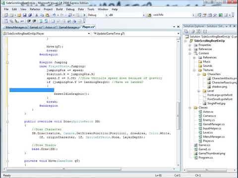 XNA Side-Scroller - 12 - Phase 3 Move & Jump Code - YouTube