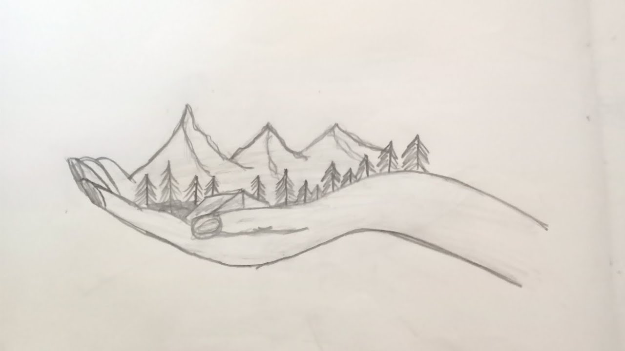 how to draw a hand landscape drawing - YouTube