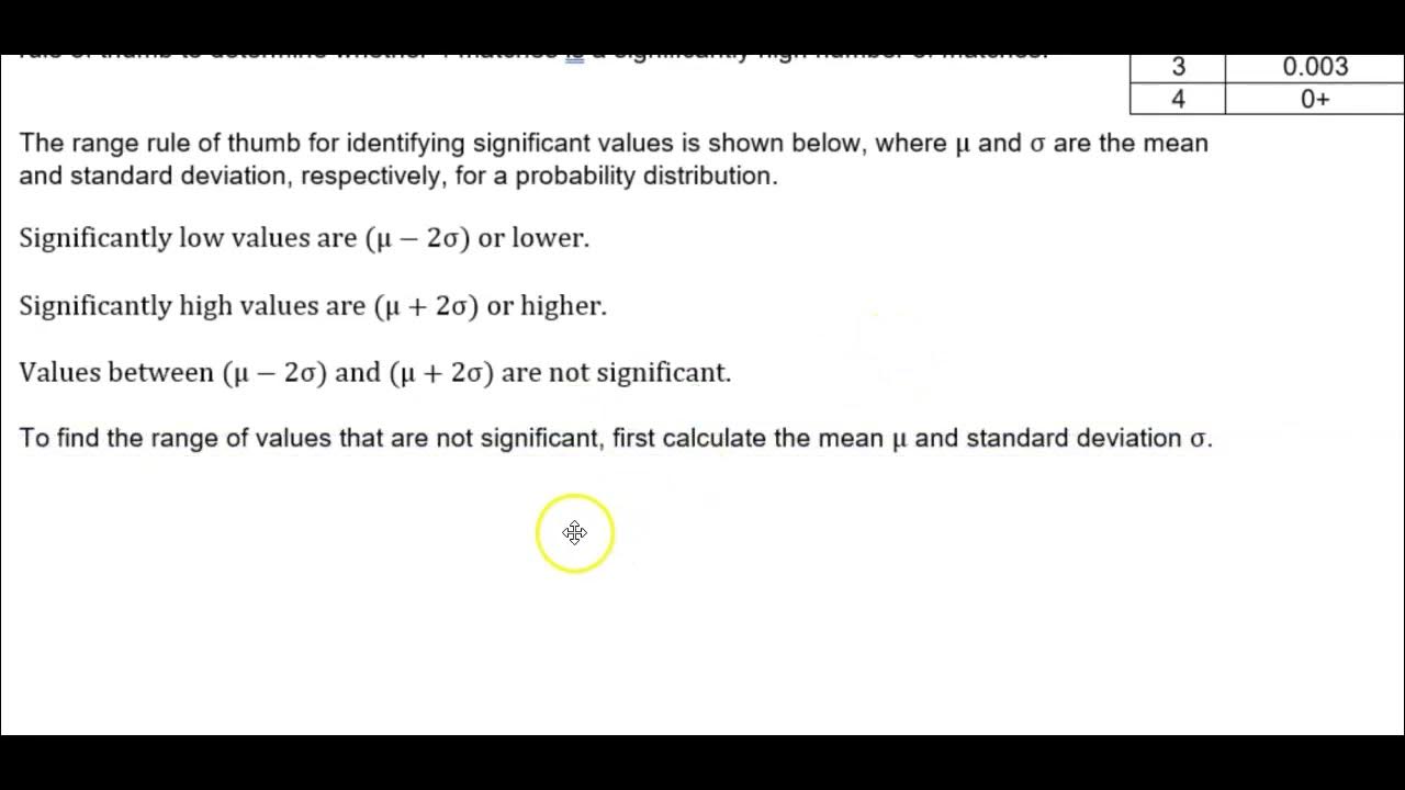 Math 14 5.1.17 Use range rule of thumb to determine whether 4 matches is significantly high ...