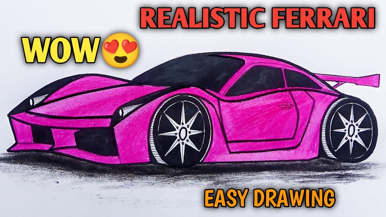 Realistic Ferrari Supercar Drawing Tutorial | Step by Step Ferrari Car ...