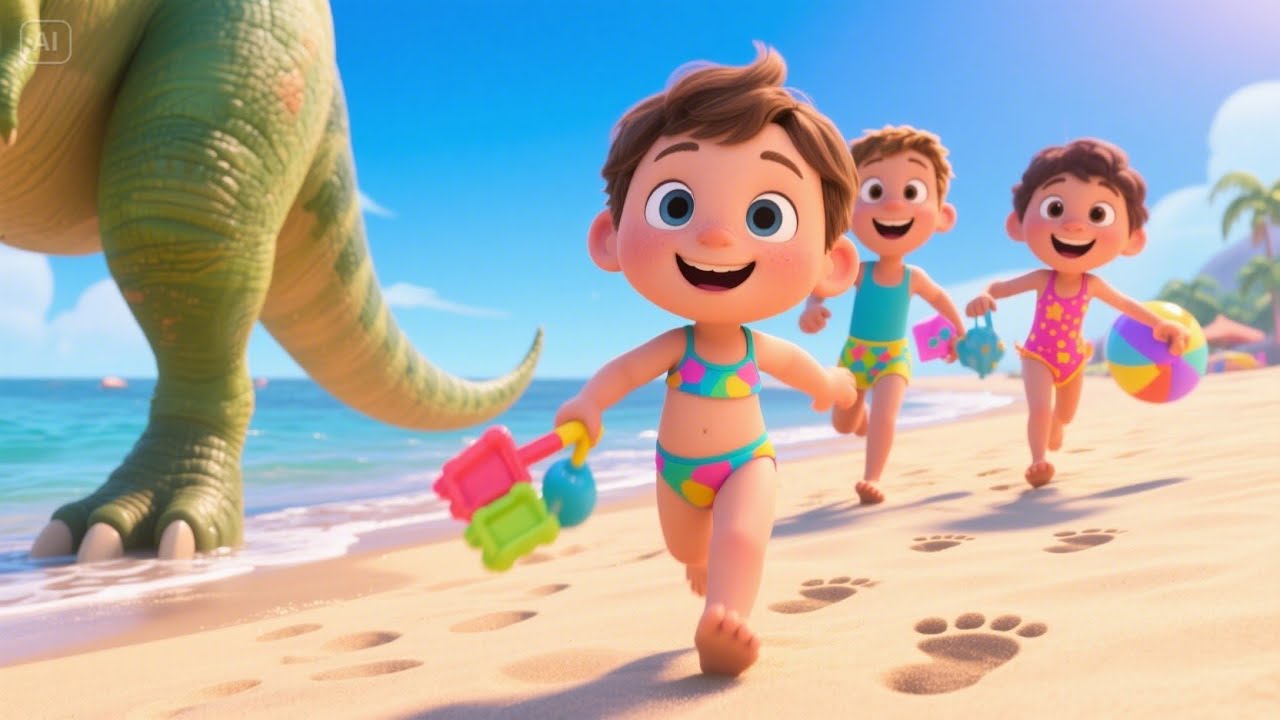 Friendly Dinosaur at the Beach | Dino Beach Adventure Song for Kids ...