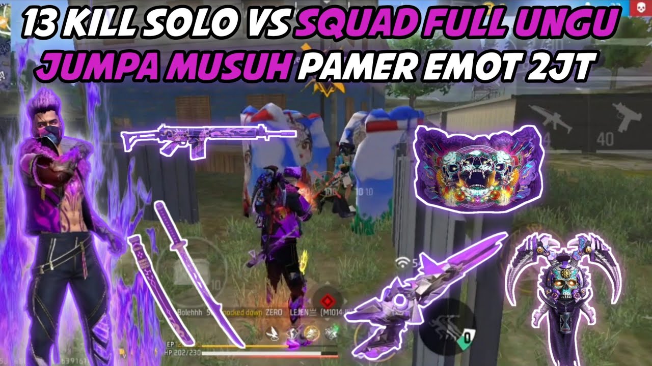 SOLO VS SQUAD FULL UNGU! ADA MUSUH SONGONG PAMER EMOT 2JT - FREE FIRE ...