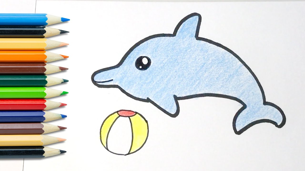 Easy Drawings for Kids | How to draw a Dolphin | Как нарисовать ...