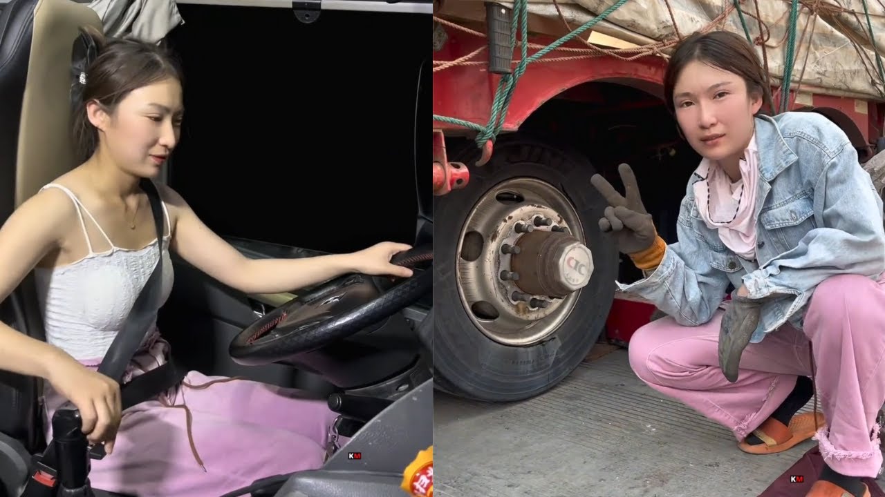 Hardship Travel Journey through Yunnan. Beautiful Female Truck Driver ...