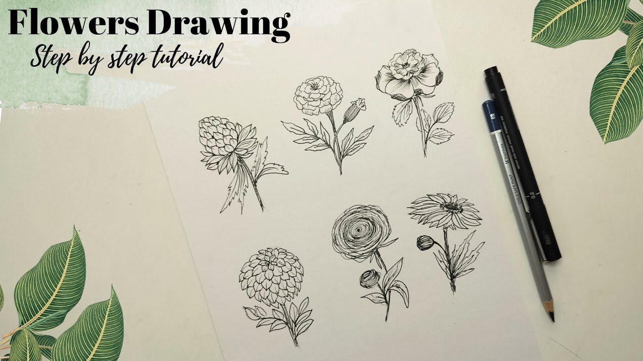 How to draw flowers drawing|Doodles. Easy flower drawings. Step by step ...